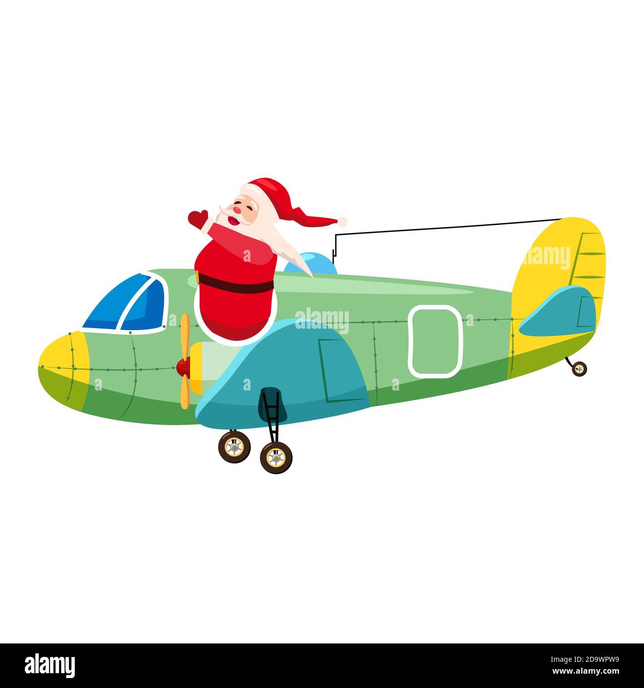 Santa Flying cargo airplane retro vintage. Vector isolated cartoon ...