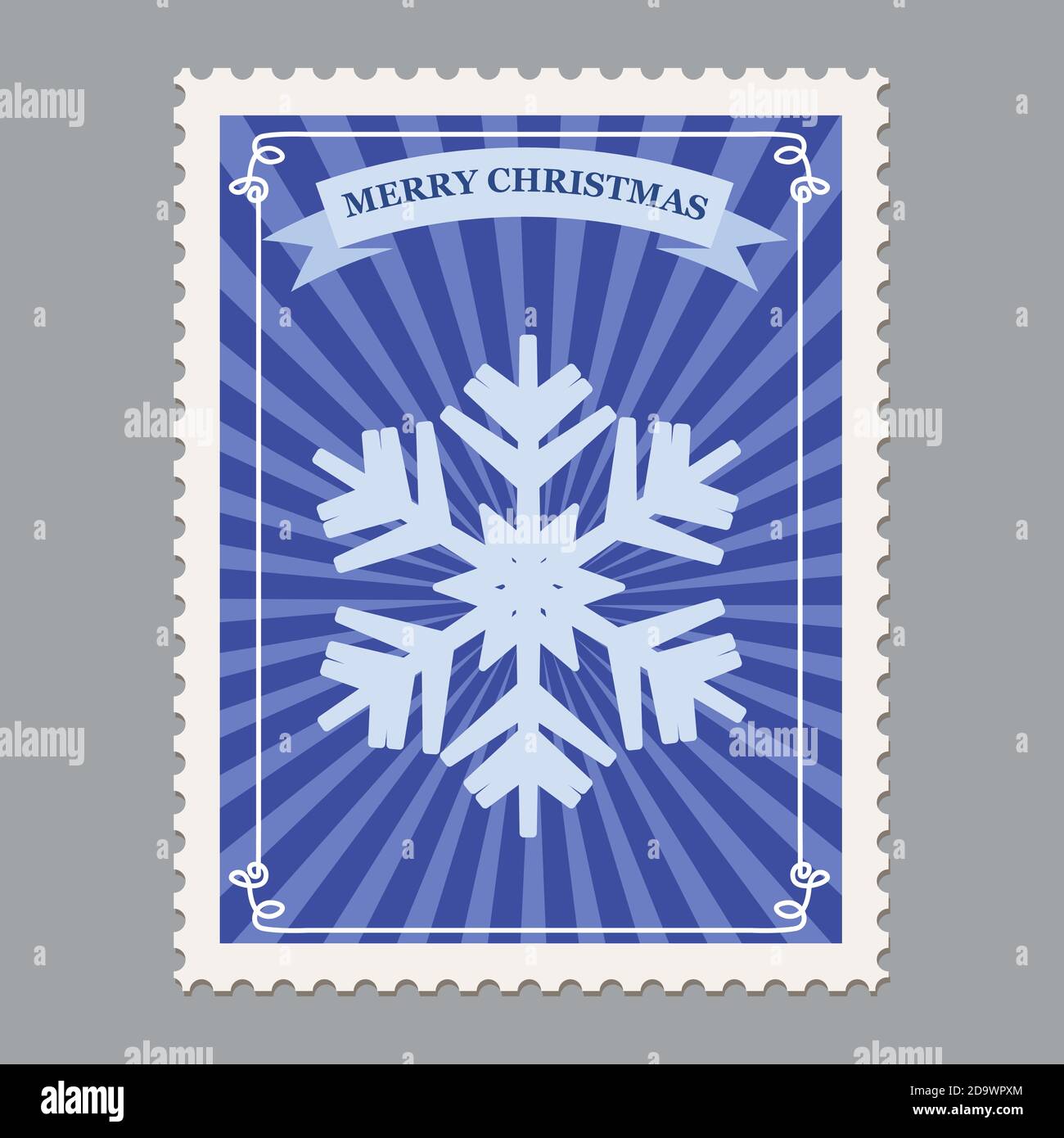 Merry Christmas retro postage stamp with snowflake. Vector illustration ...