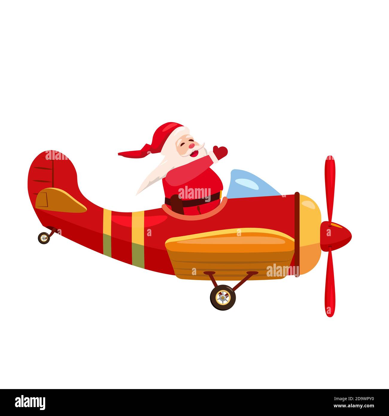 Santa Flying speed airplane retro vintage. Vector isolated cartoon ...