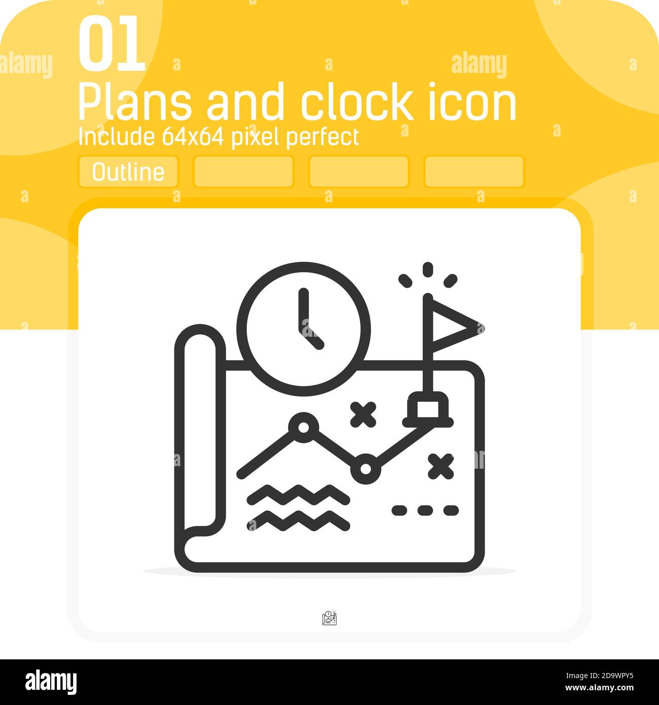 Plans and clock premium icon with outline style isolated on white ...