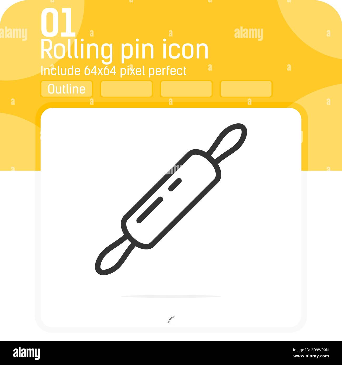 Rolling pin premium icon with outline style isolated on white ...