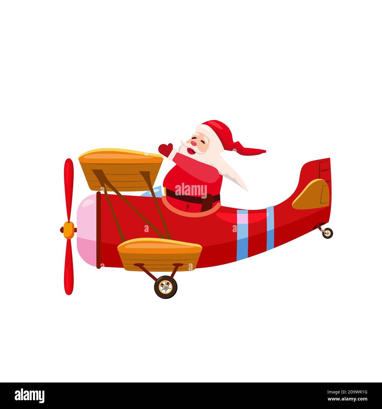 Santa Flying speed airplane retro vintage. Vector isolated cartoon ...