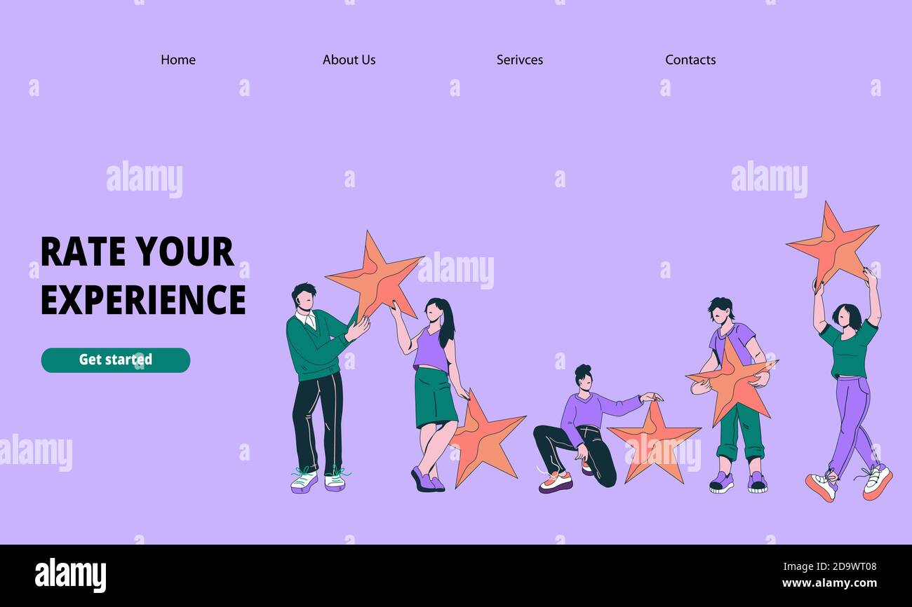 Customers experience rate web banner with cartoon people vector ...