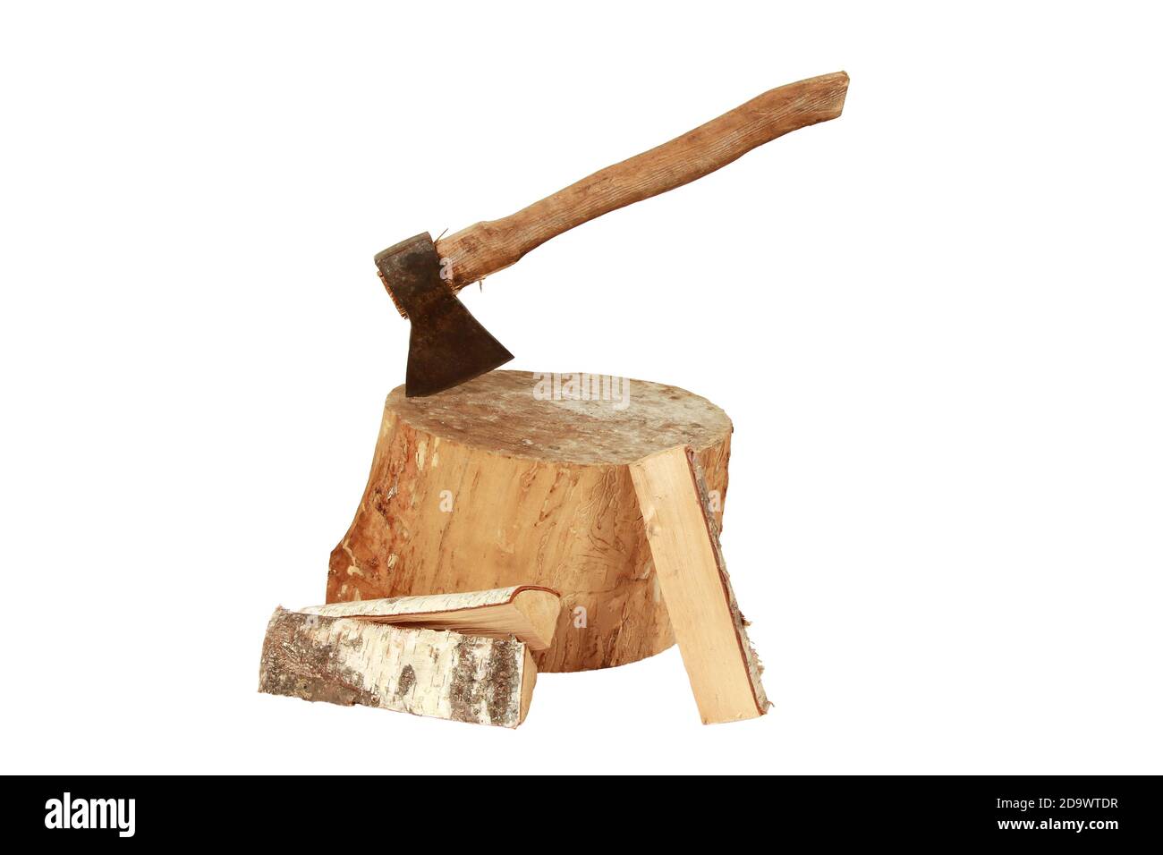 Chopped firewood with chopping block and axe Cut Out Stock Images ...