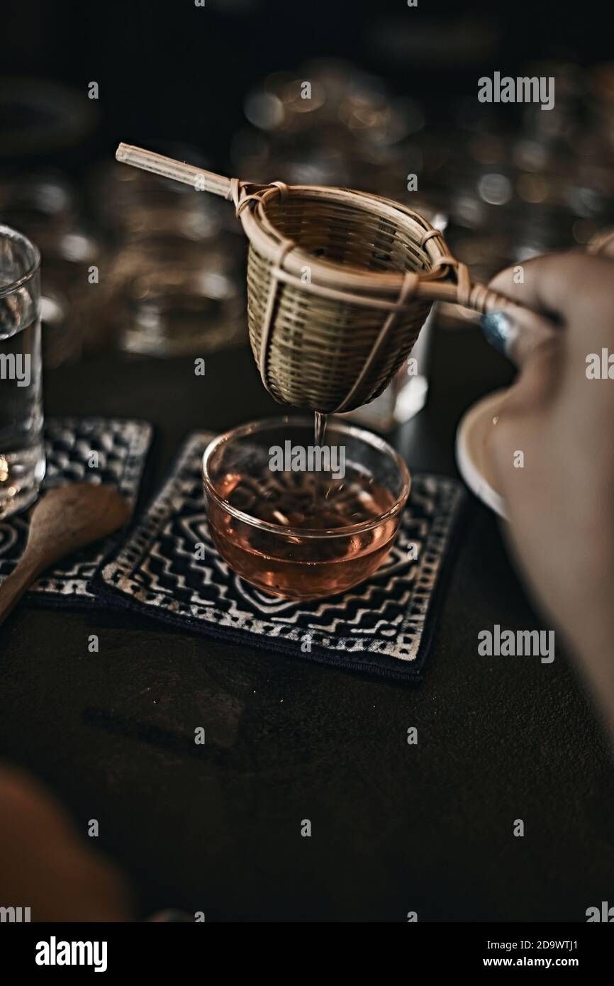 Cafe or bar table with tea.Toned picture ,selective focus Stock Photo ...