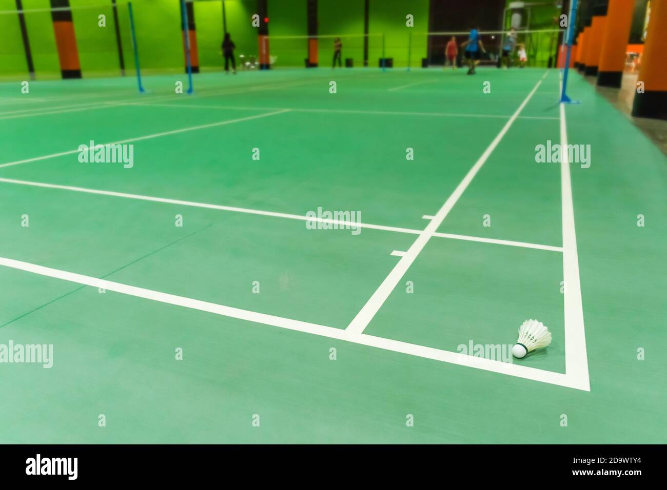 badminton courts with shuttlecocks in the foreground Stock Photo - Alamy