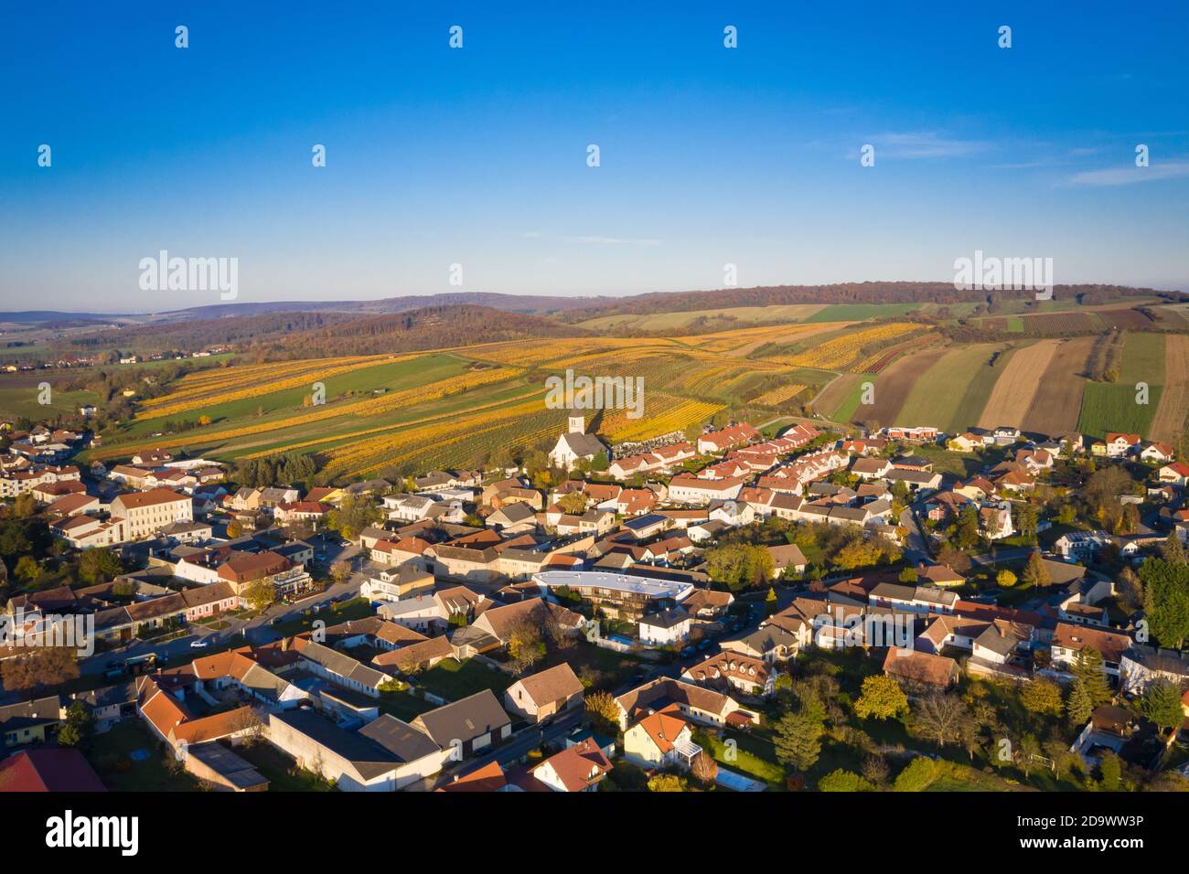 Stetten in the Korneuburg district. Aerial view of the beautiful ...