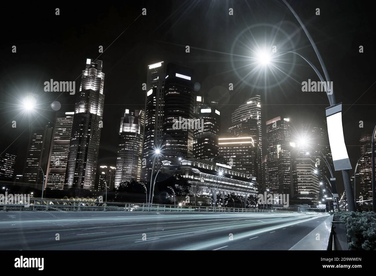 The beauty of car lights and street lighting with lens flare effect at ...