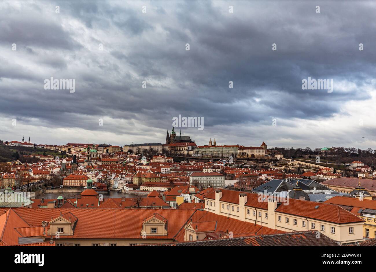 Aerial panorama view of Prague cityscape with historic buildings and ...