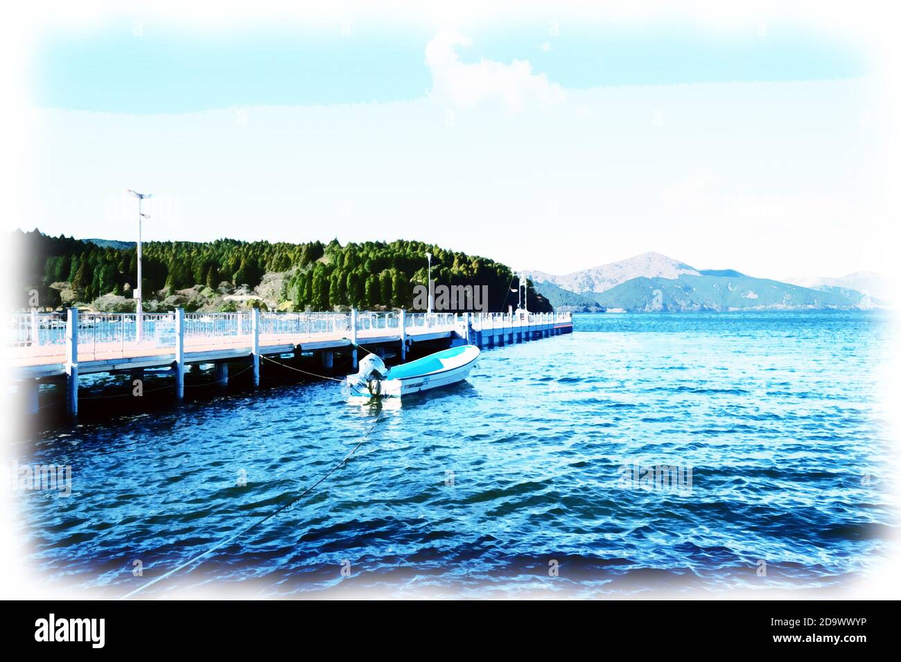 A small boat tied to the dock in a lake in Japan Stock Photo - Alamy
