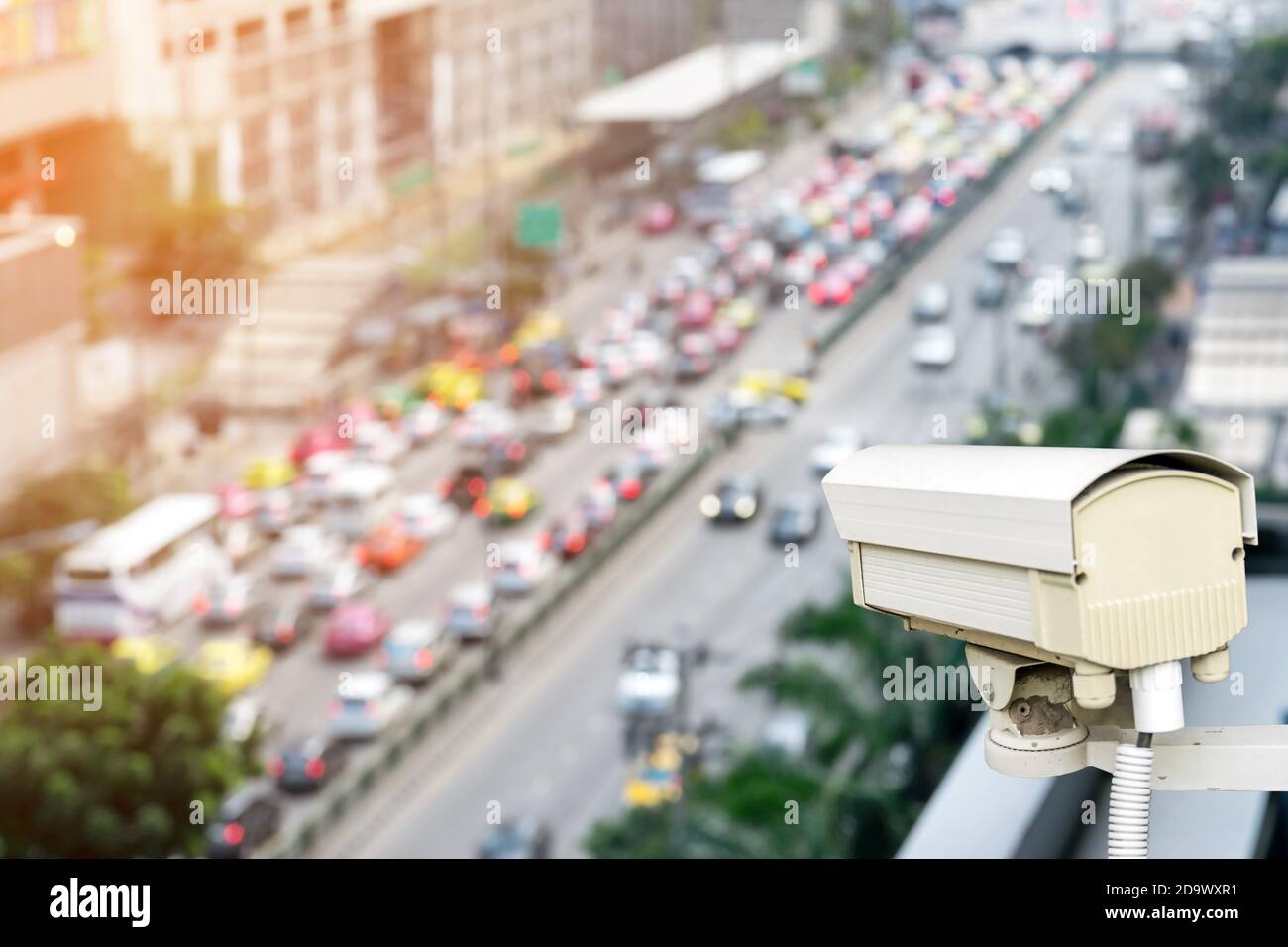 Closeup of traffic security camera surveillance (CCTV) on the road in ...