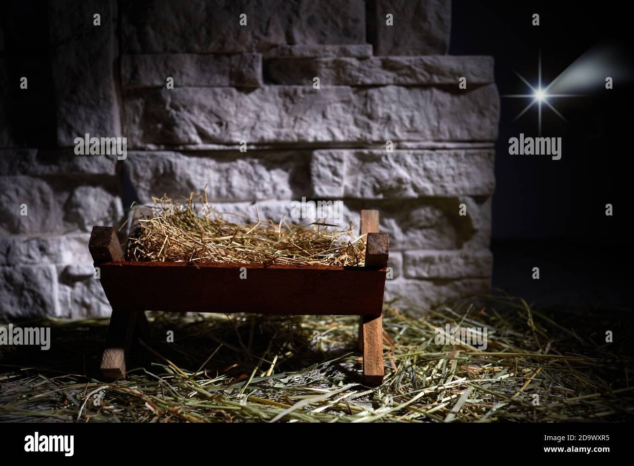 Birth of Jesus. Christmas nativity scene. Manager and star Stock Photo ...