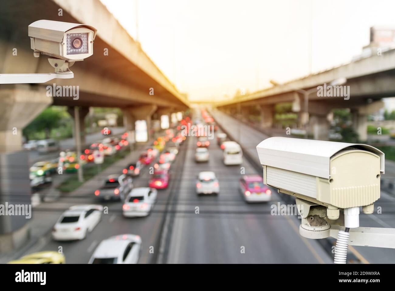 Closeup of traffic security camera surveillance (CCTV) on the road in ...