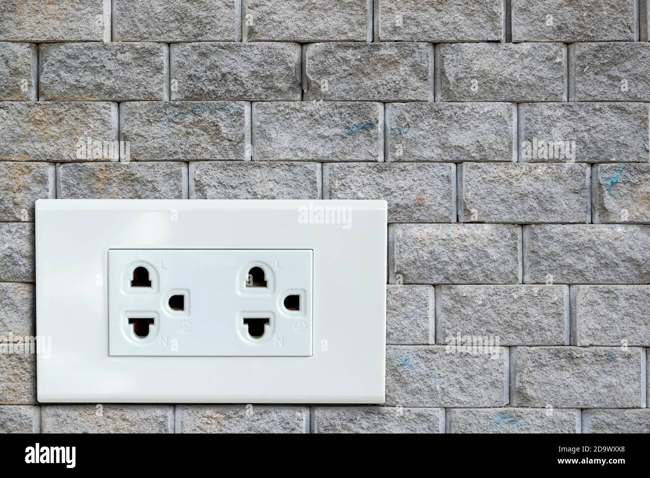 AC power plug on the vintage brick wall Stock Photo - Alamy