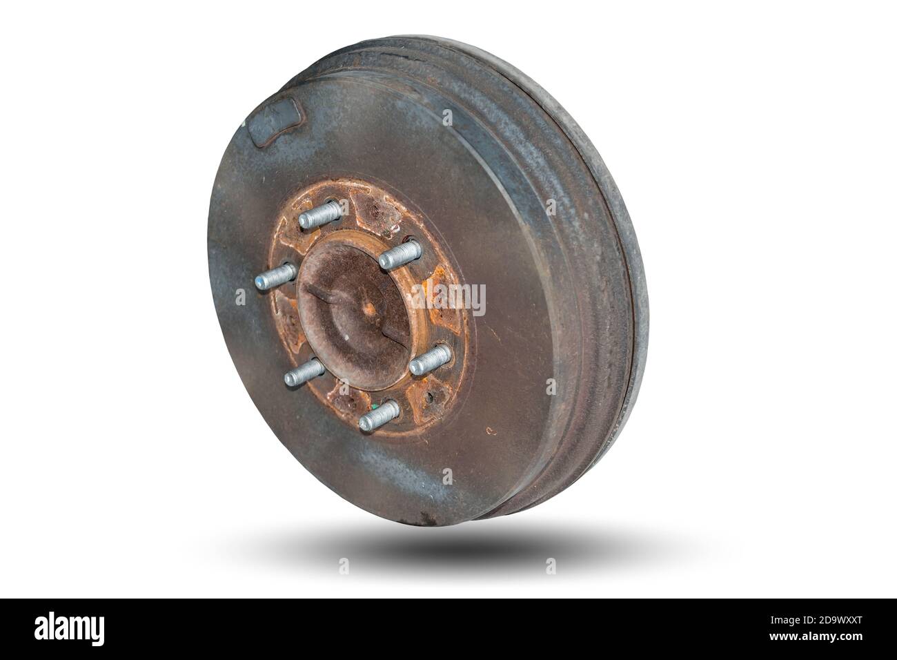 Old rusty drum brakes rear wheel of the car isolated on white ...