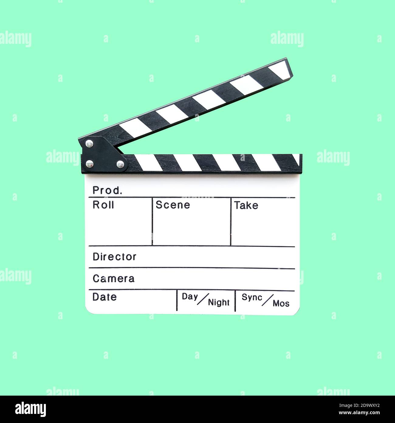 Camera slate the equipment for cinema post production isolated on green ...