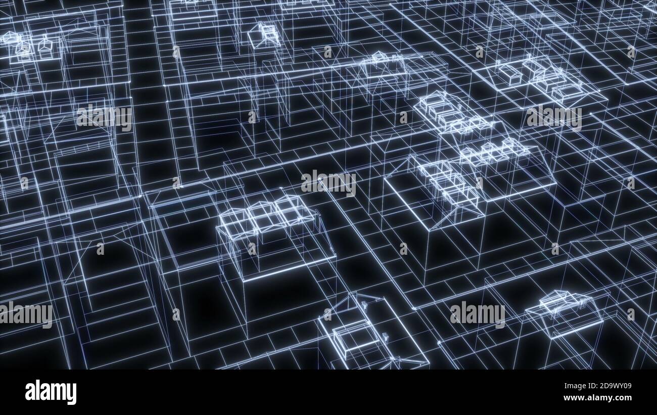 Drawing city neon Modern neon light Line Urban landscape 3d rendering ...