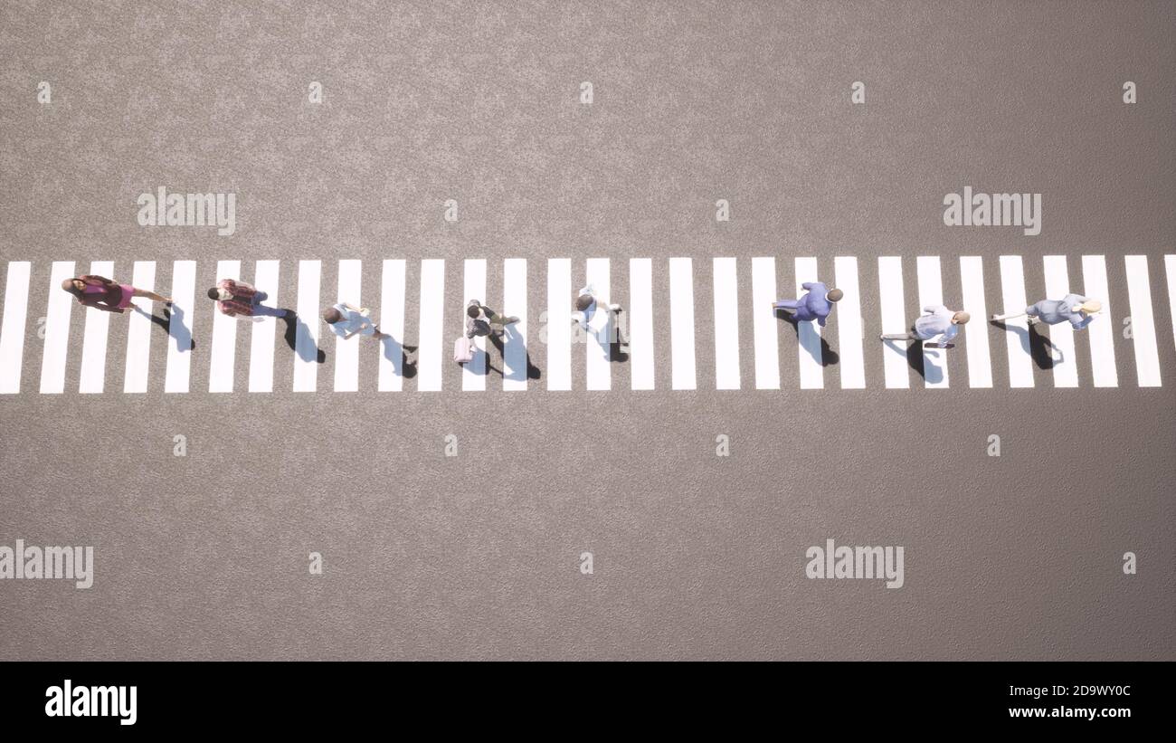 Hipster people pedestrian crossing for lifestyle design Top view. 3d ...