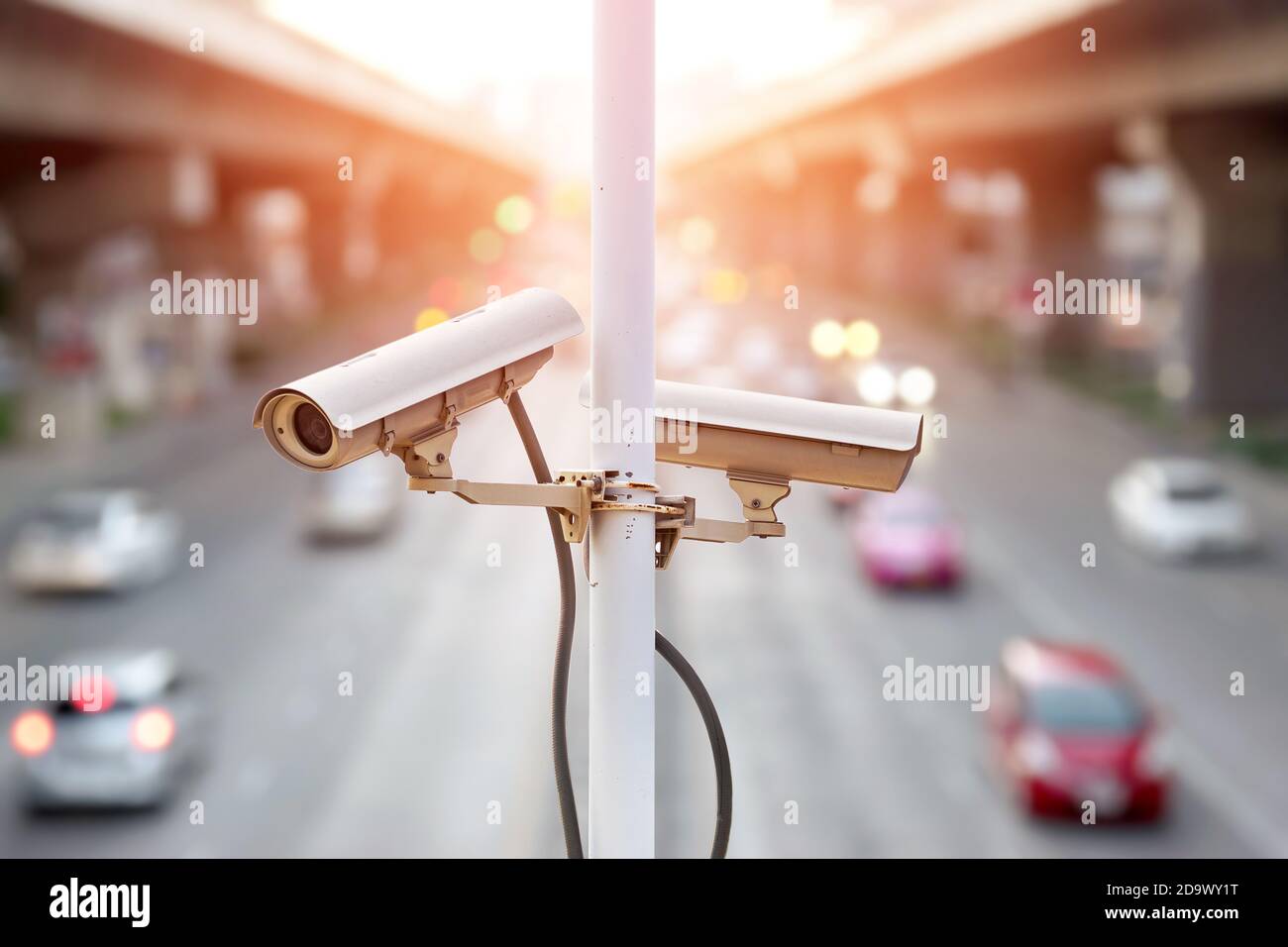 Closeup of traffic security camera surveillance (CCTV) on the road in ...