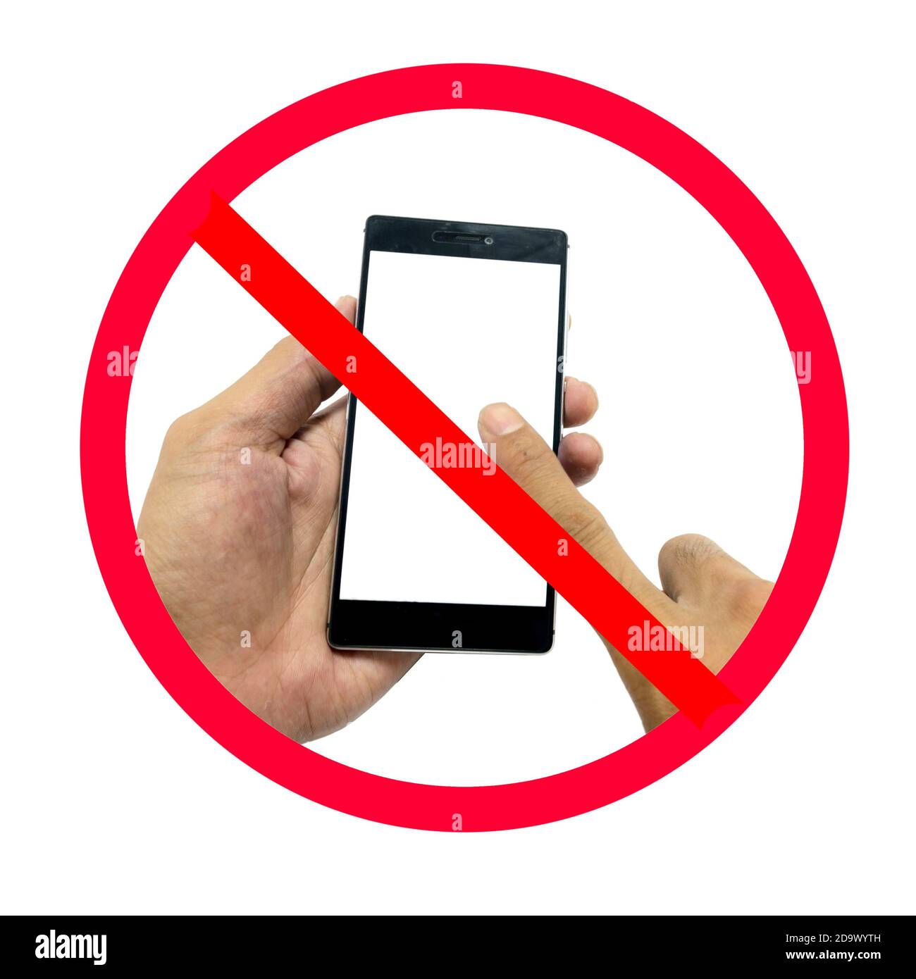 Hand holding smart phone with do not use smart phone sign isolated on ...