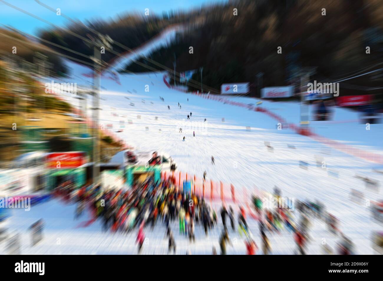 Blurred effect filter zoom Images of the skier is skiing on the snow on ...