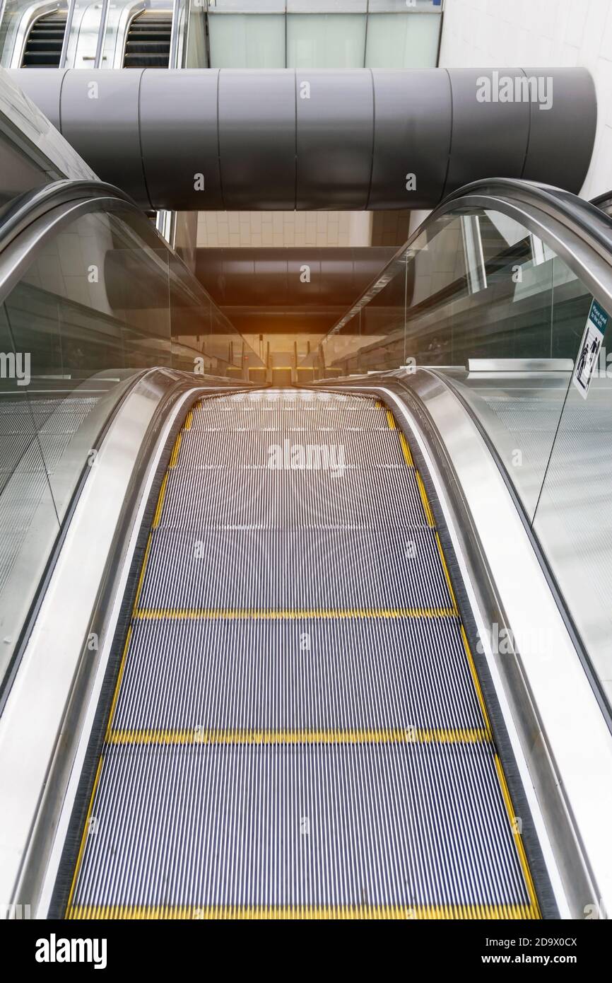 Closeup of the escalator in the big building Stock Photo - Alamy