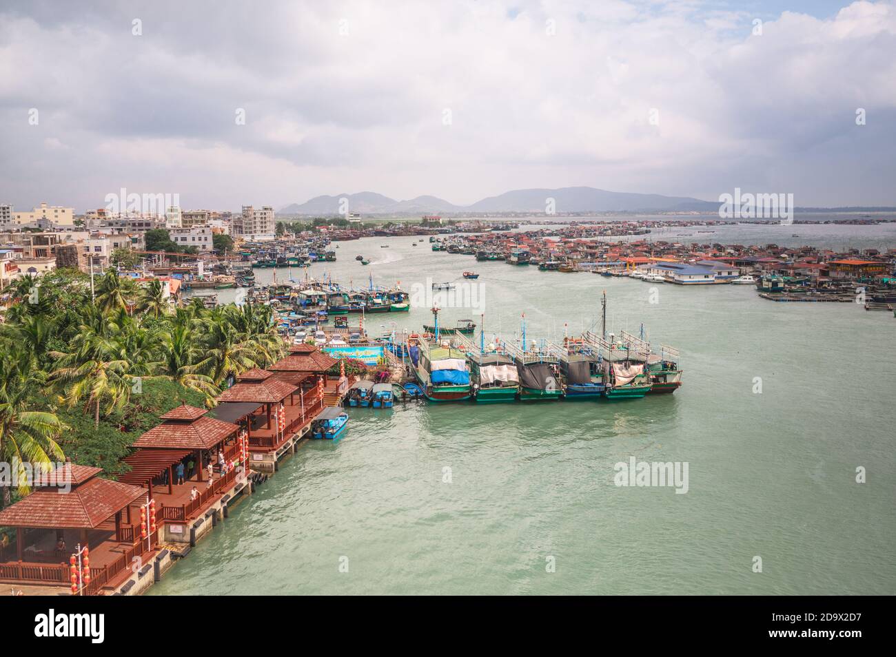 Lingshui, Hainan, China - Nov 13, 2019. Floating local Fishing Village ...