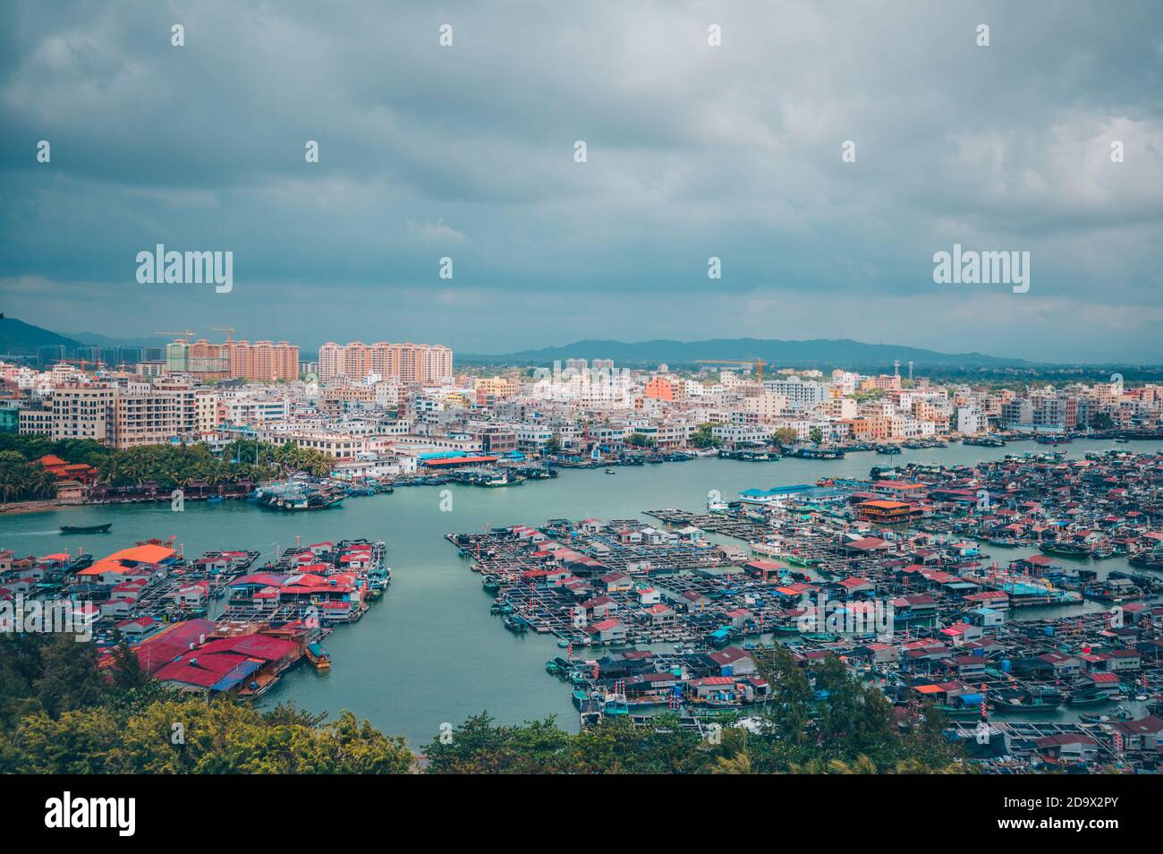 Lingshui, Hainan, China - Nov 13, 2019. Floating local Fishing Village ...