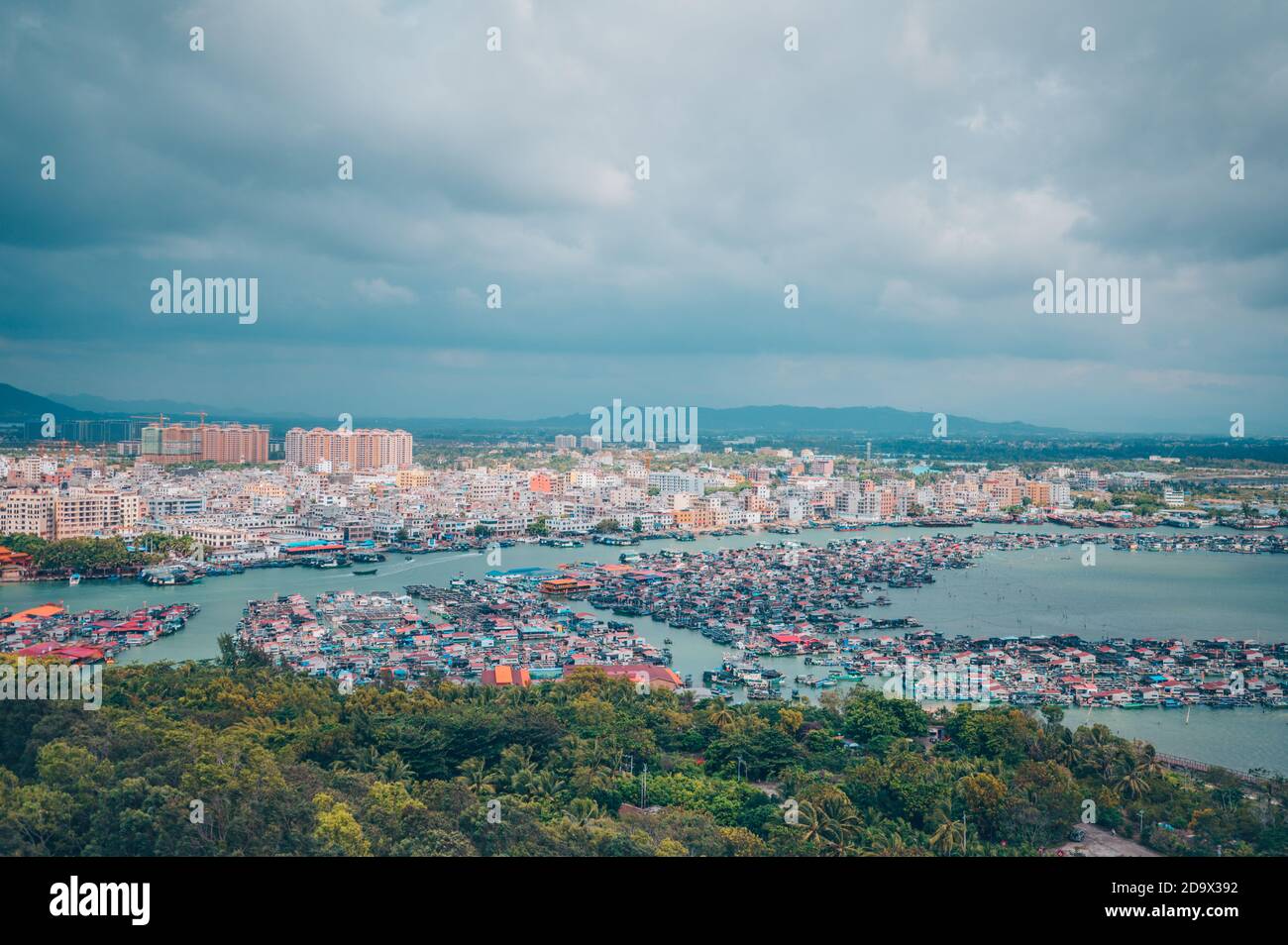 Lingshui, Hainan, China - Nov 13, 2019. Floating local Fishing Village ...