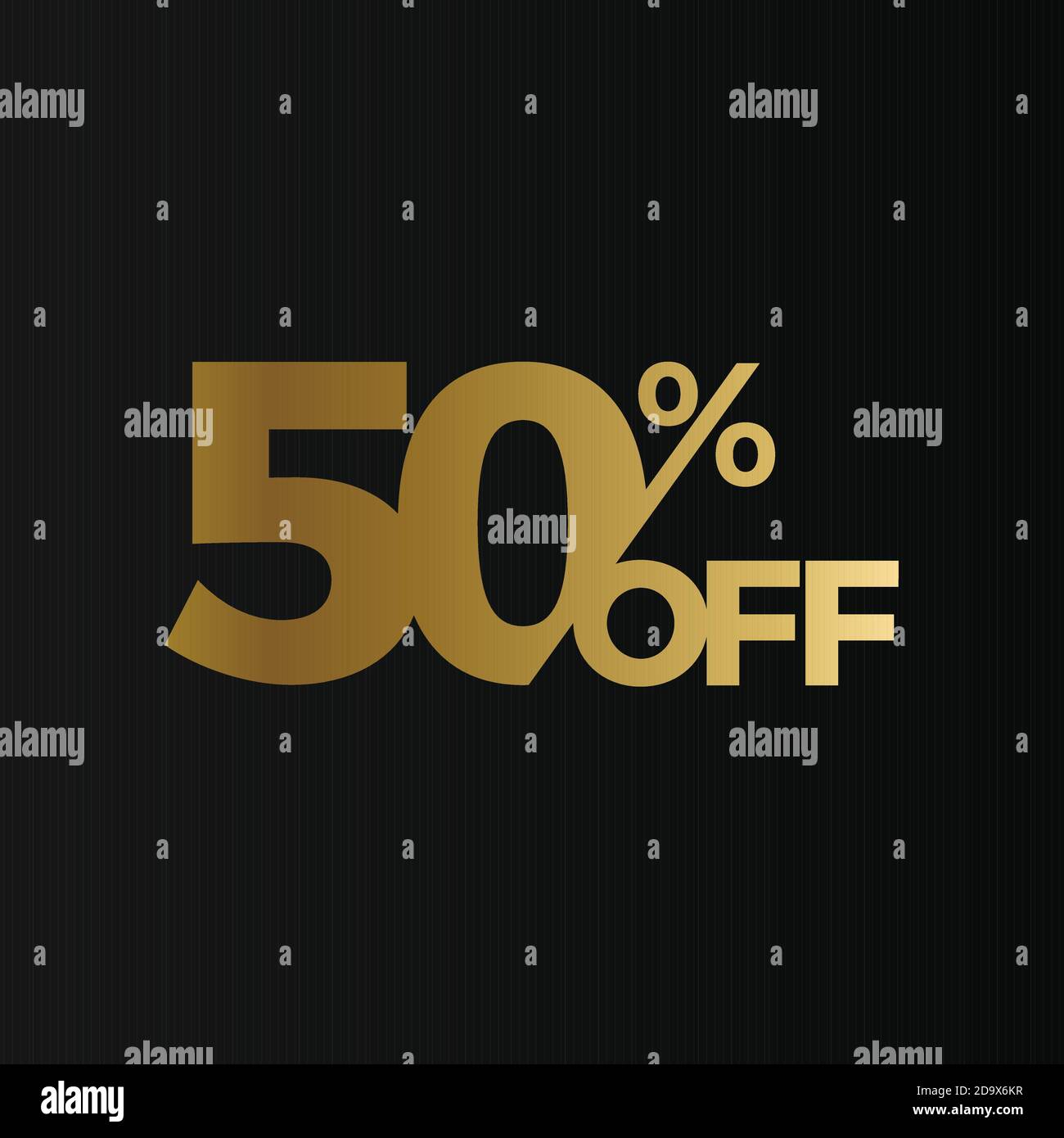 Golden 50 percent off flat cartoon style vector logo concept. 50 % sale isolated icon on black ...