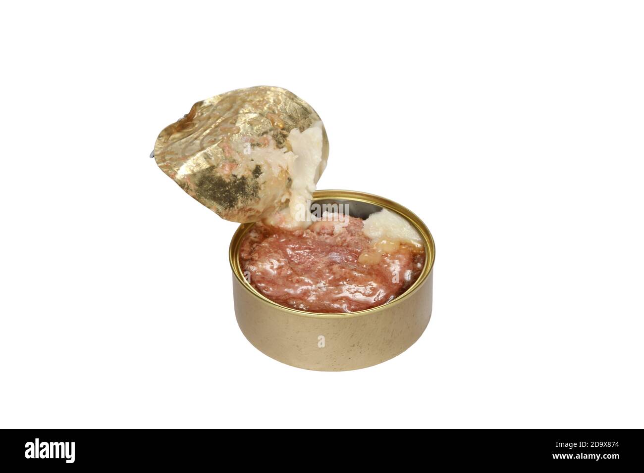 Closeup shot of opened canned meat isolated on white background Stock ...