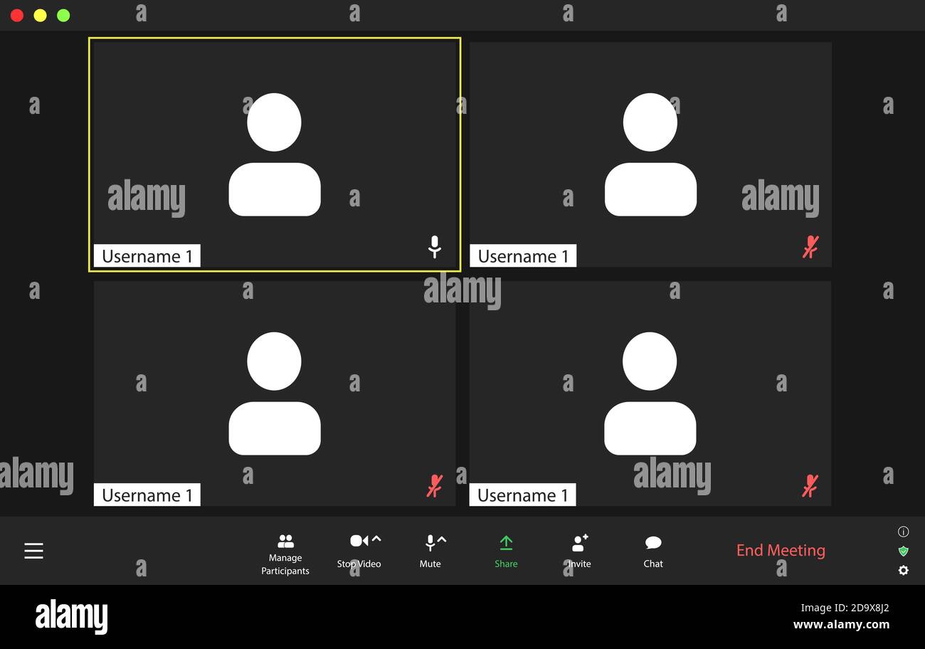Template video conference user interface, video conference calls window overlay. Four users ...