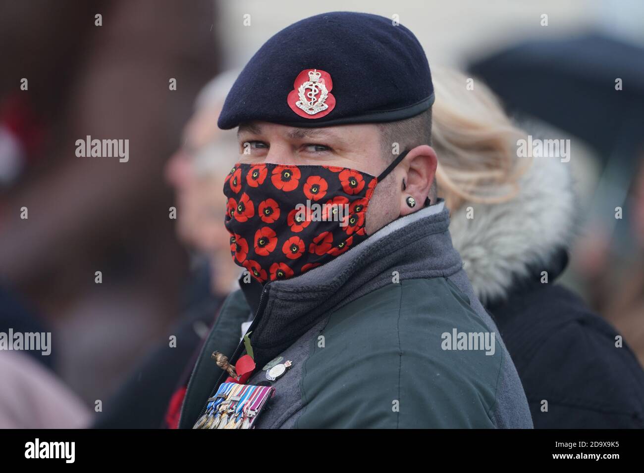 A veteran during a Remembrance Sunday ceremony at the Tommy statue on ...