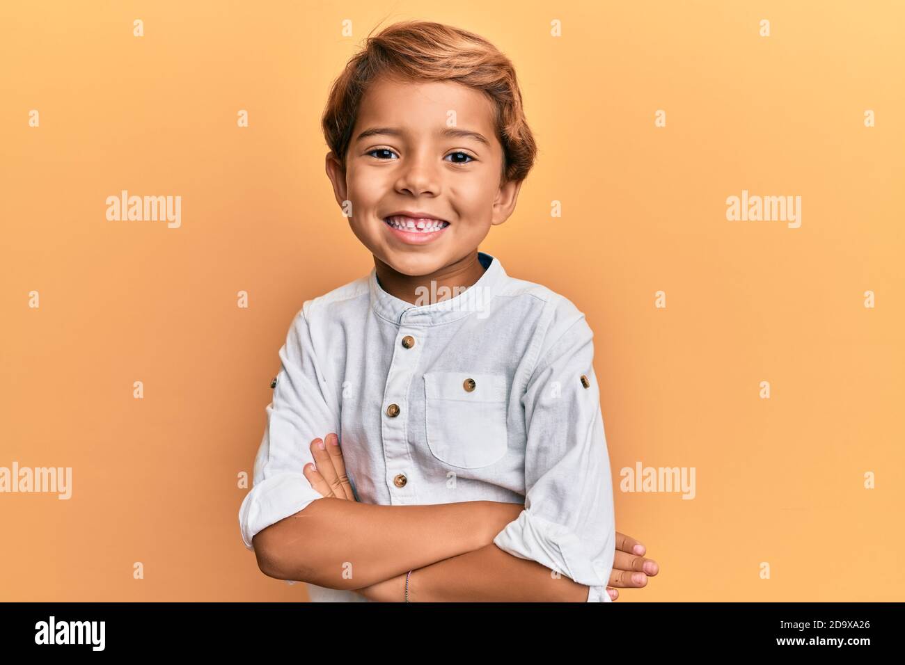 Adorable latin kid wearing casual clothes happy face smiling with ...