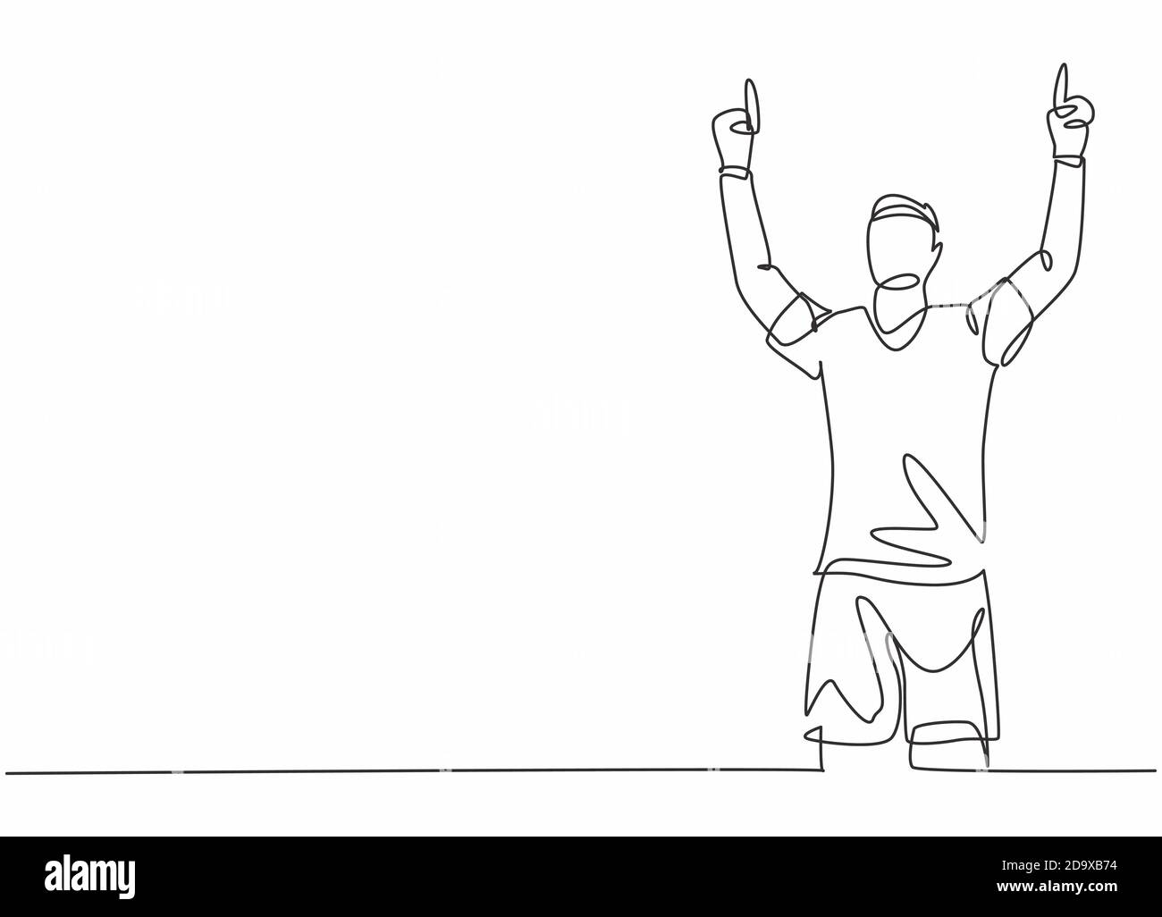 One single line drawing young football player feels gratitude and ...