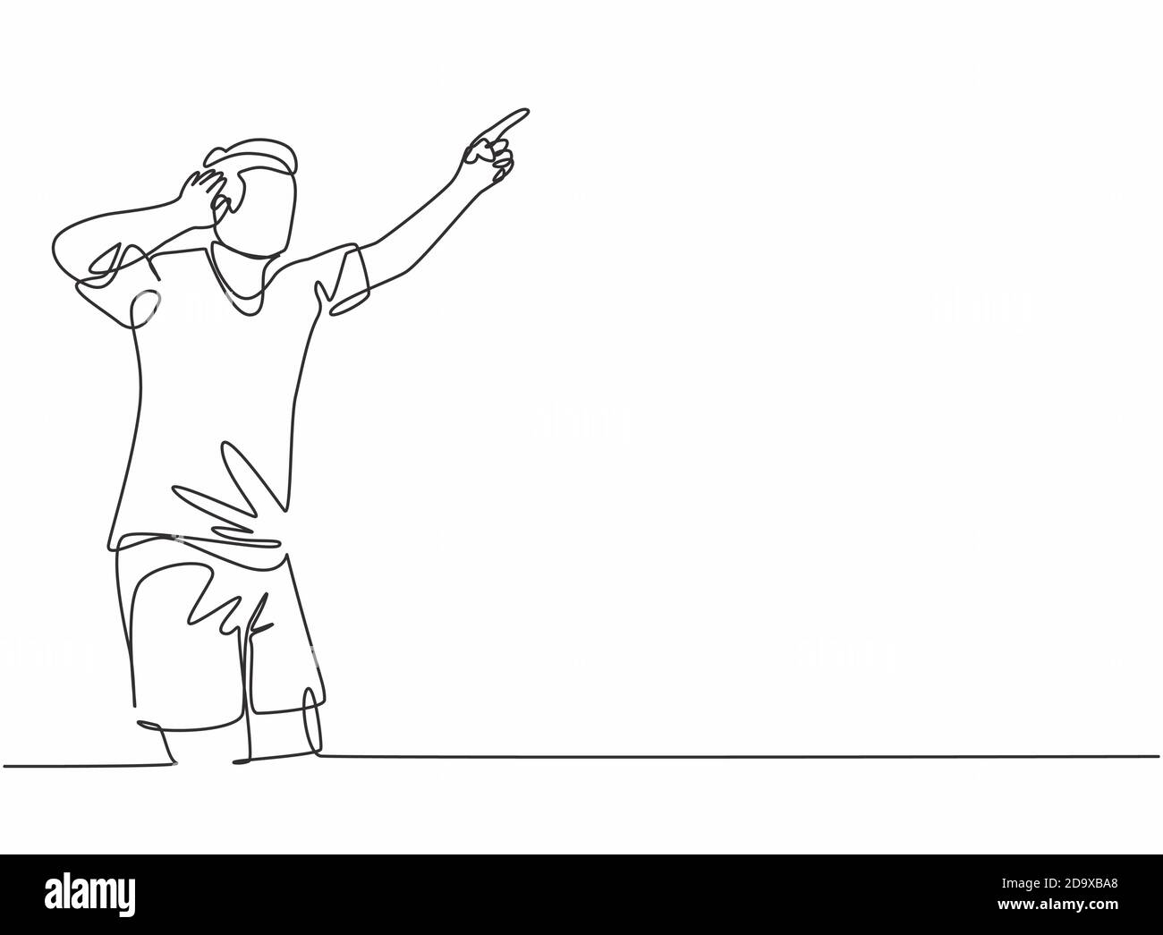 Single continuous line drawing of young sporty football player holding ...