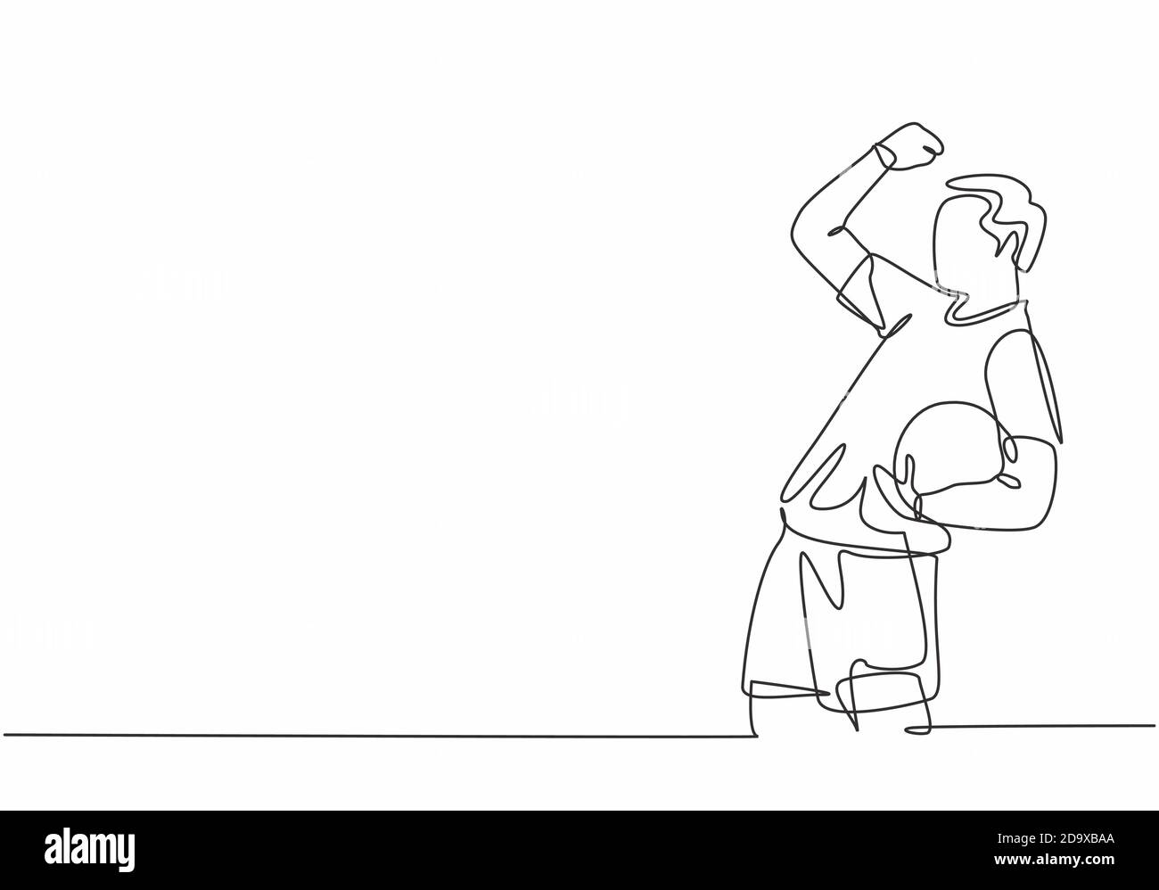 One continuous line drawing of young soccer player celebrating goal ...