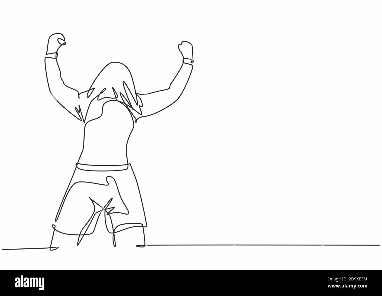 One single line drawing young football player celebrating his goal ...
