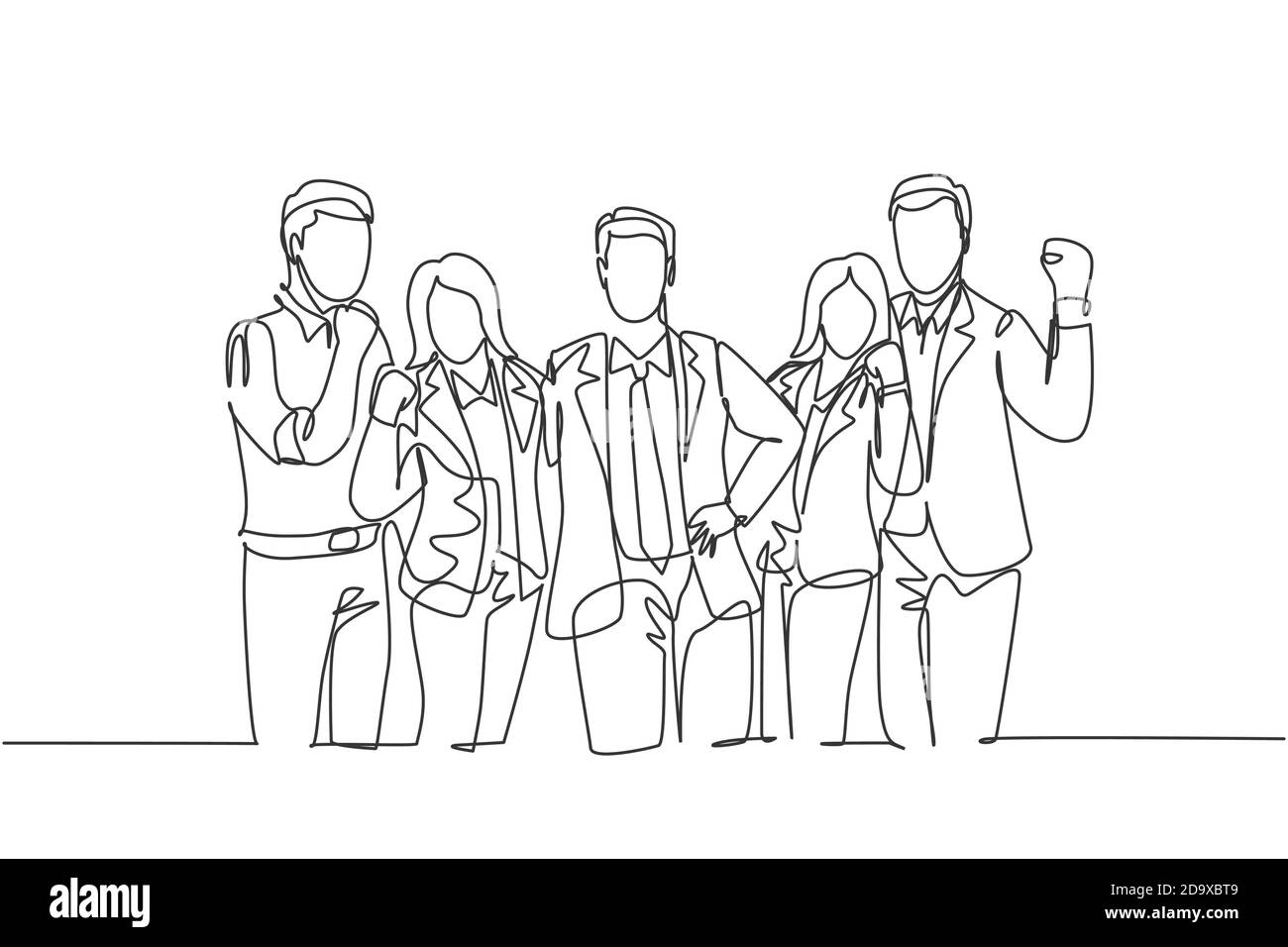 Single continuous line drawing of young happy male and female executive ...