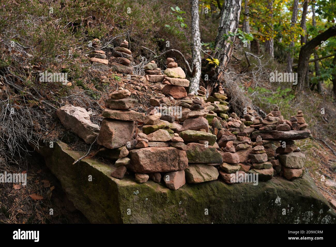 Cairn stones stone pyramid on a hiking trail Stock Photo - Alamy