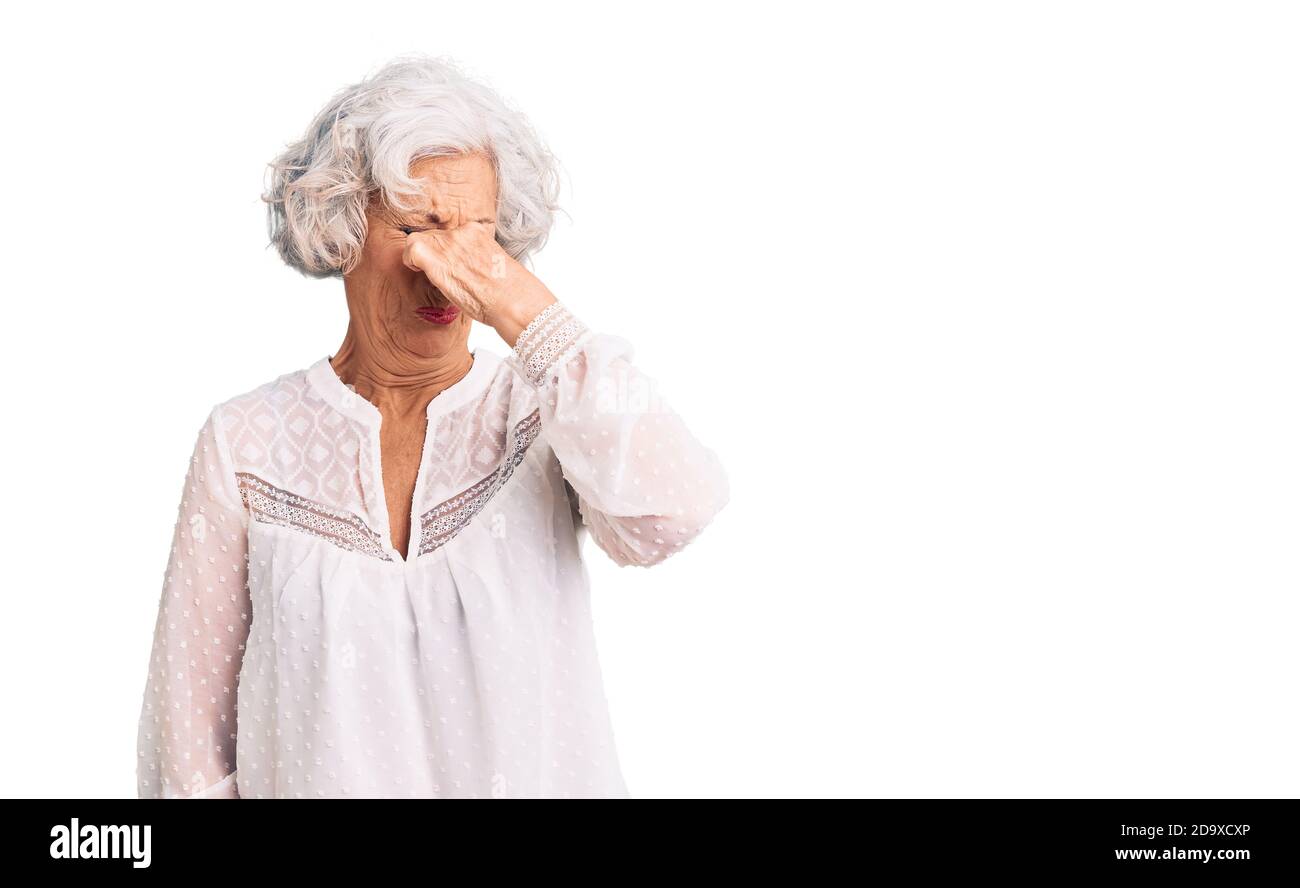 Woman unhappy bad smell Cut Out Stock Images & Pictures - Alamy