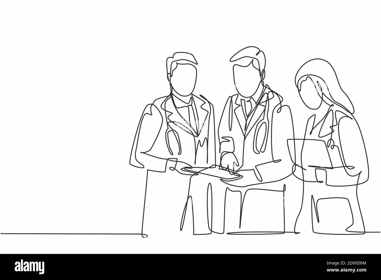 One continuous line drawing of senior doctor giving mentoring to the ...