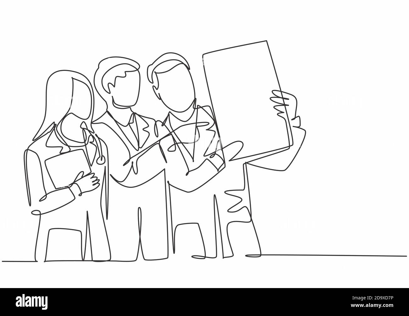 One single line drawing group of young doctor diagnosing patient ...