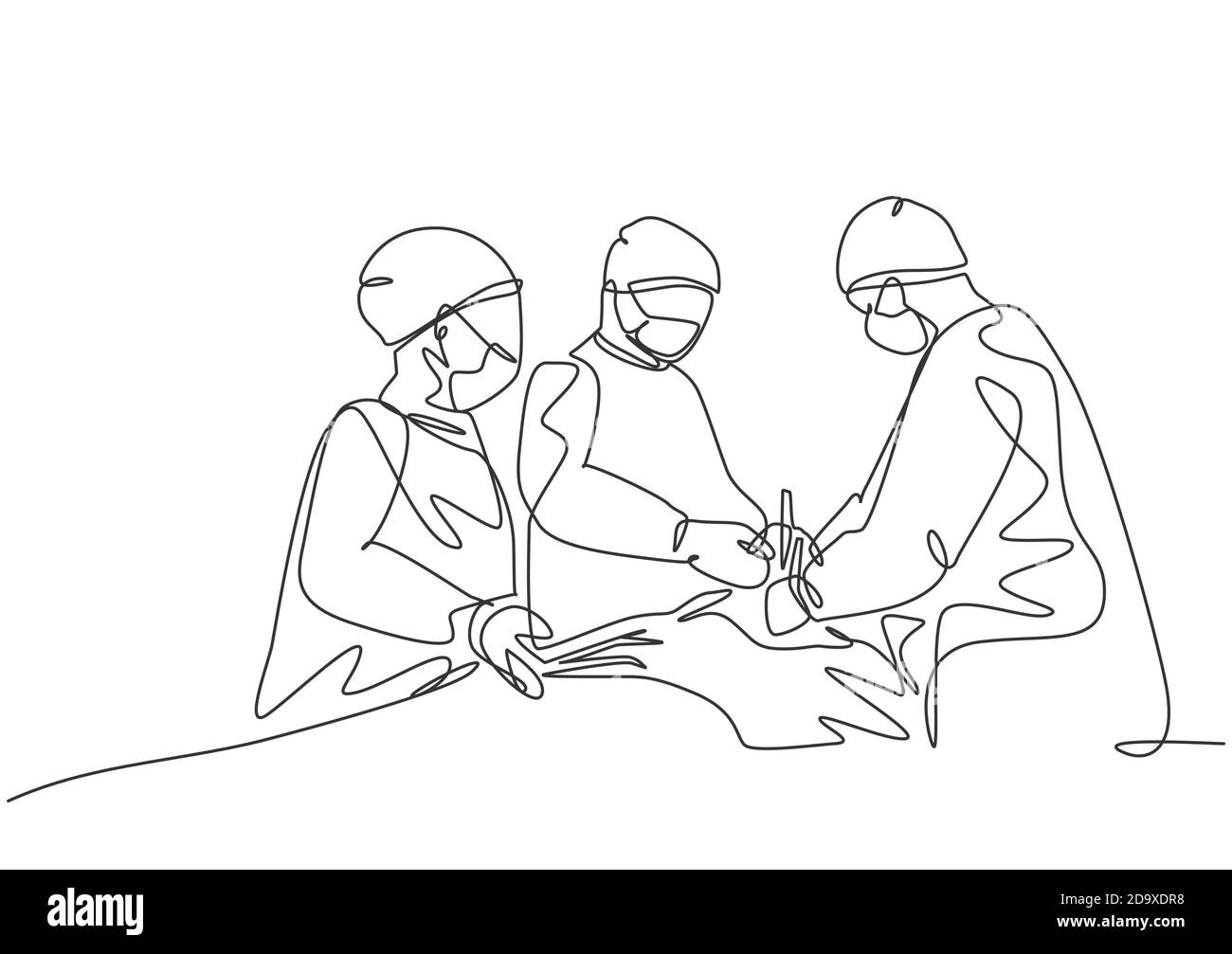 Single continuous single line drawing group of team surgeon doctor ...