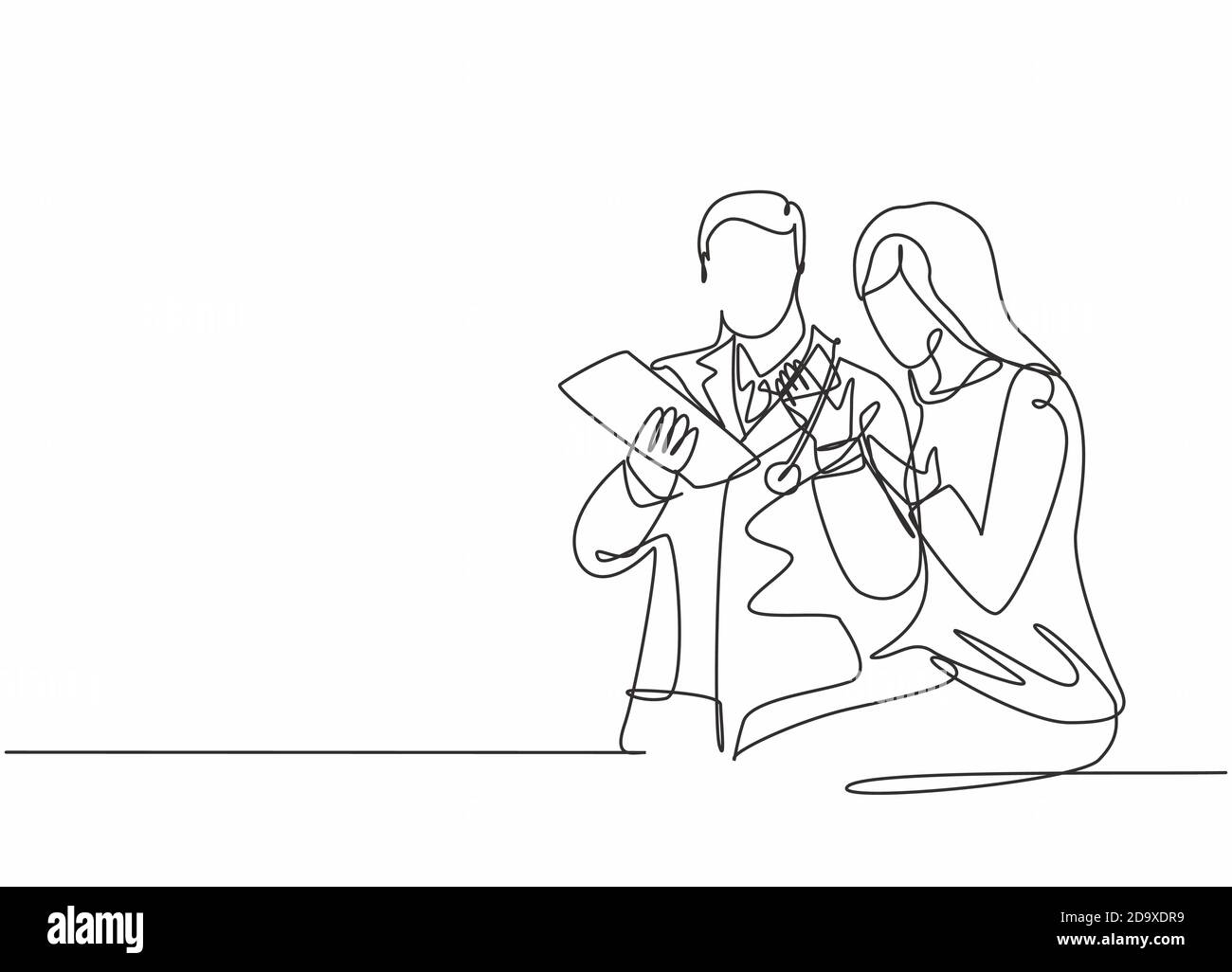 One single line drawing of young male doctor giving a consultation ...