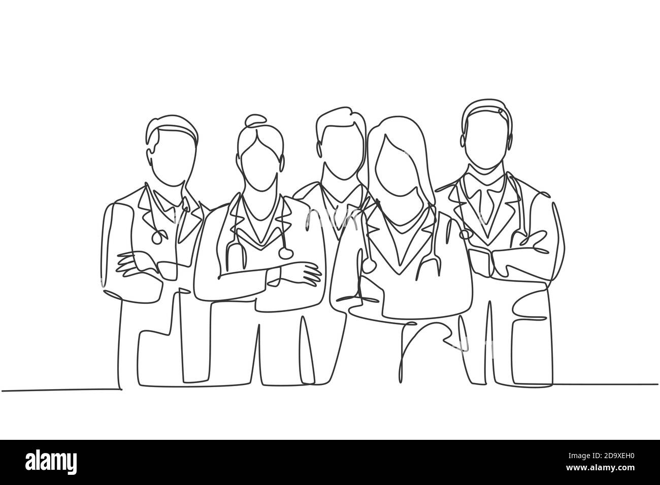 Single continuous single line drawing of young male and female doctors ...