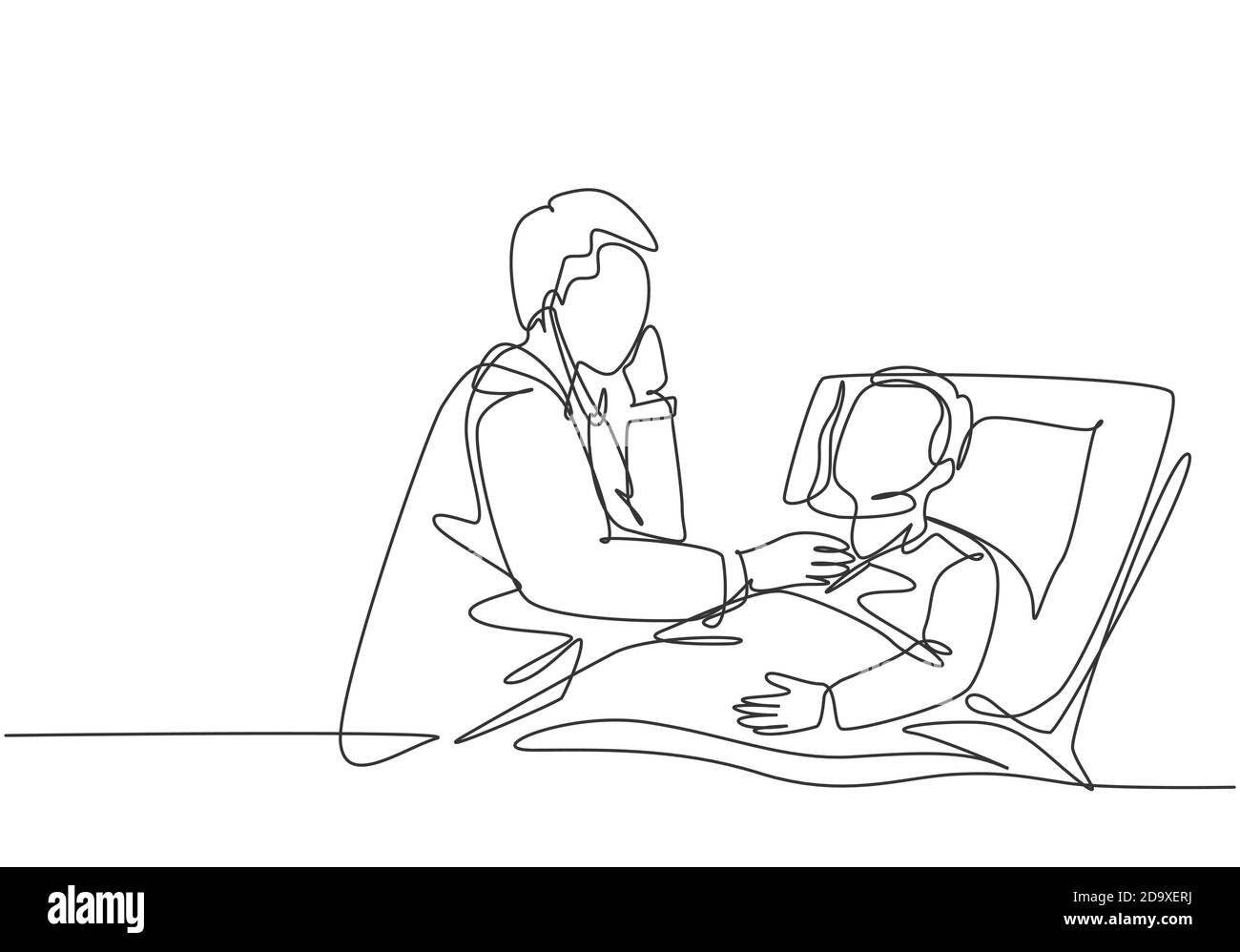 One single line drawing of young male doctor examining patient health ...