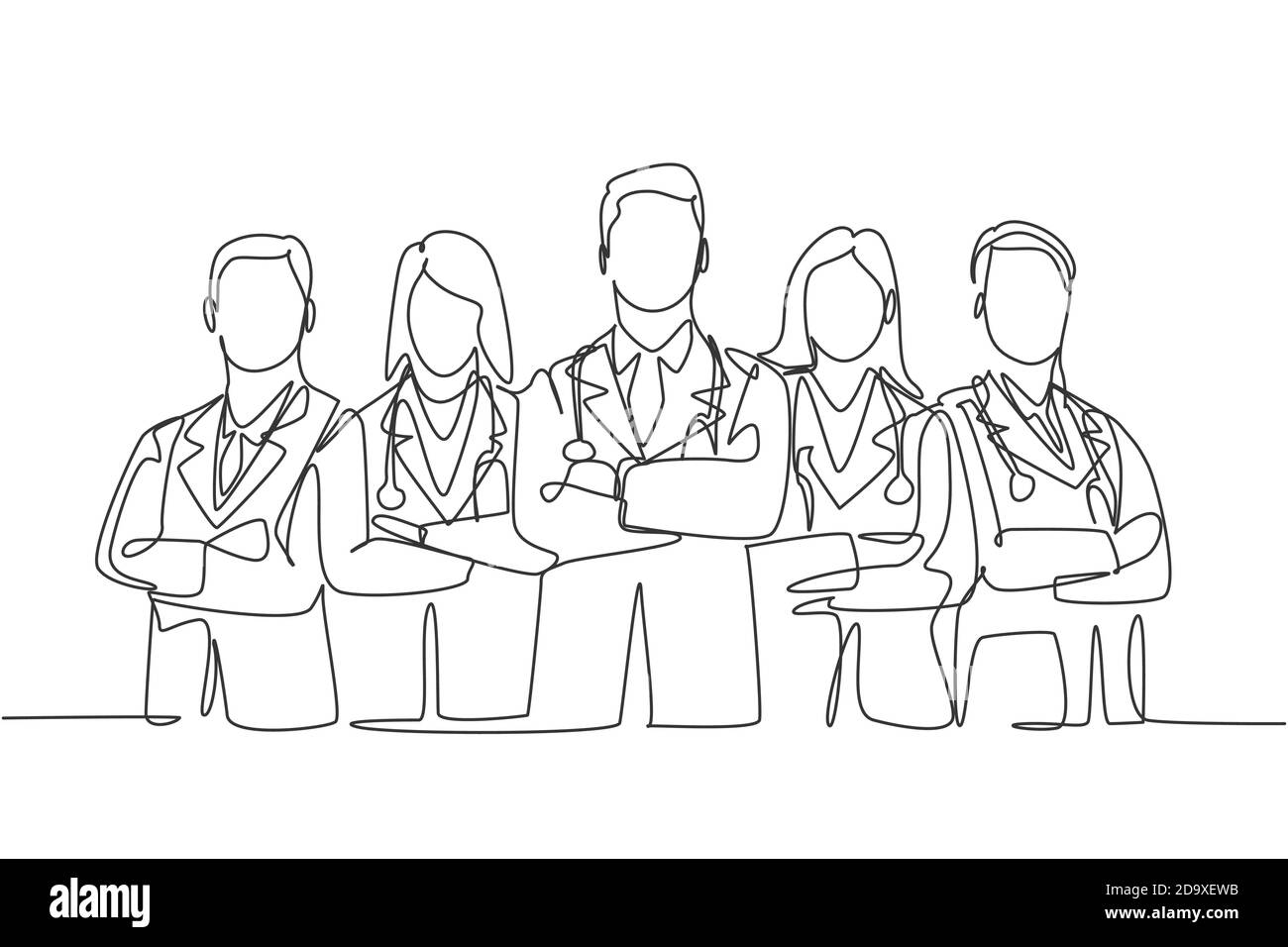 Single continuous single line drawing group of young promising doctor ...