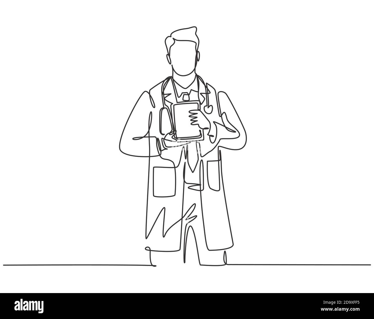 Single continuous line drawing of young smart male doctor showing award ...