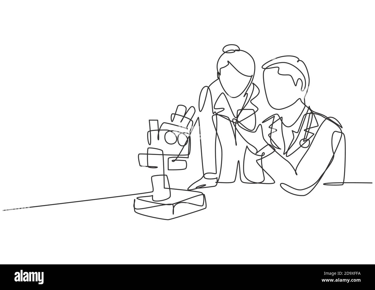 One continuous line drawing scientist analyze blood sample using ...
